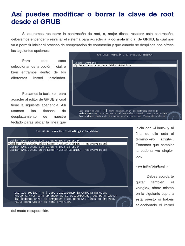 Así Puedes Modificar o Borrar La Clave de Root | PDF | Contraseña | Kernel (sistema operativo)