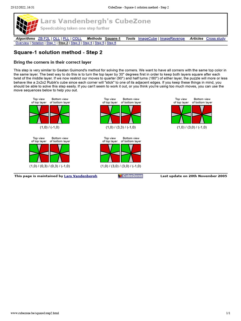 Lars Vandenbergh'S Cubezone: Square-1 Solution Method - Step 2 | PDF