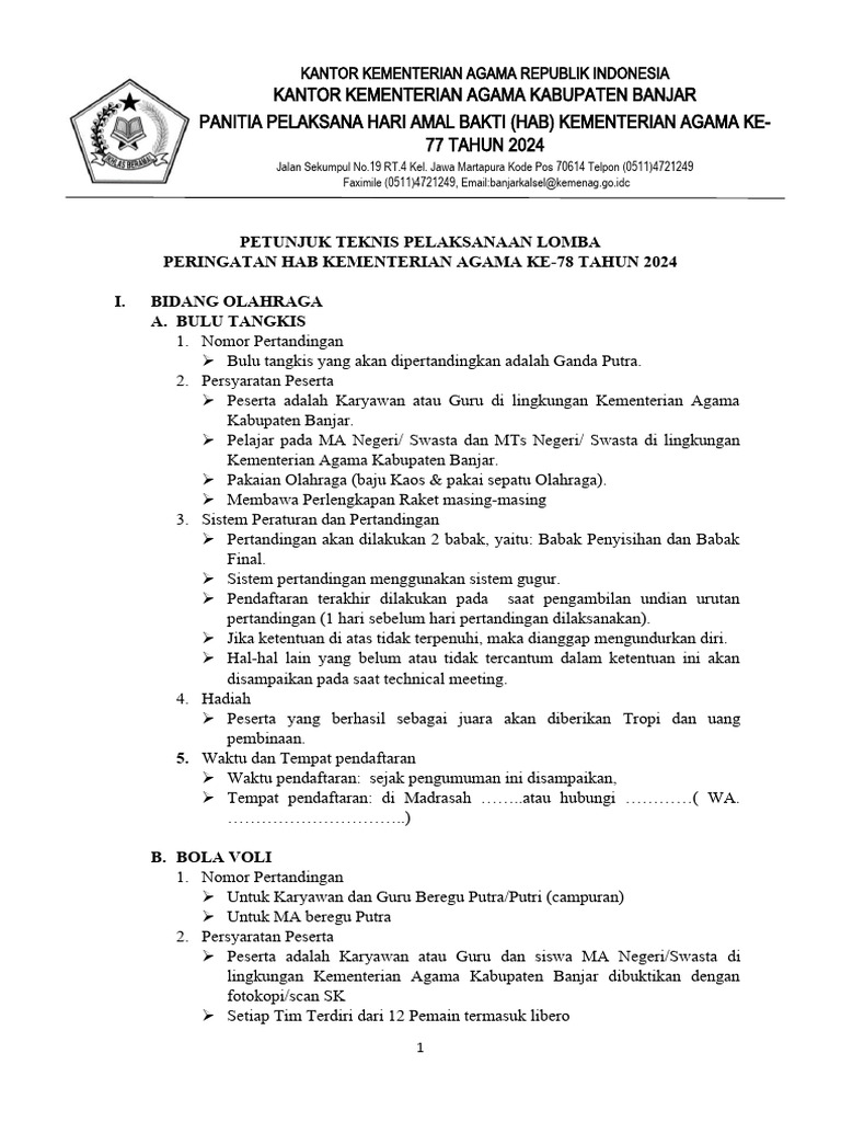 drsf Petunjuk Teknis Lomba HAB 2024 | PDF