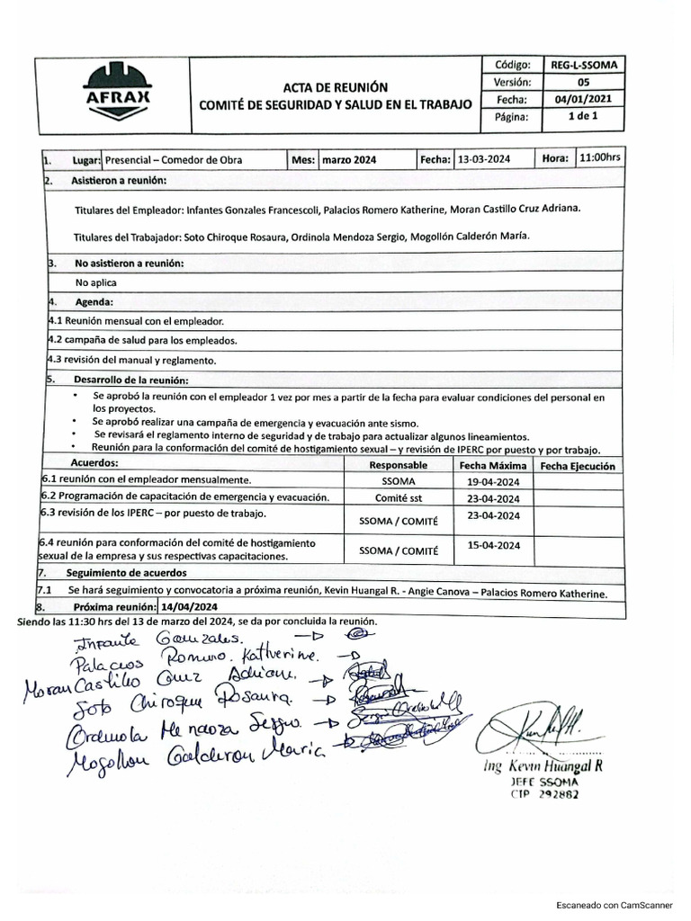 Acta Reunión SST Afrax Marzo2024 | PDF