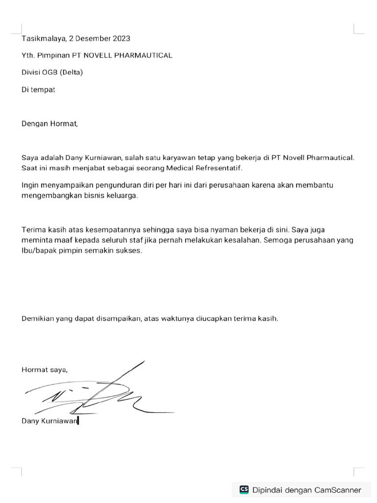 Pengajuan Resign Dany K | PDF