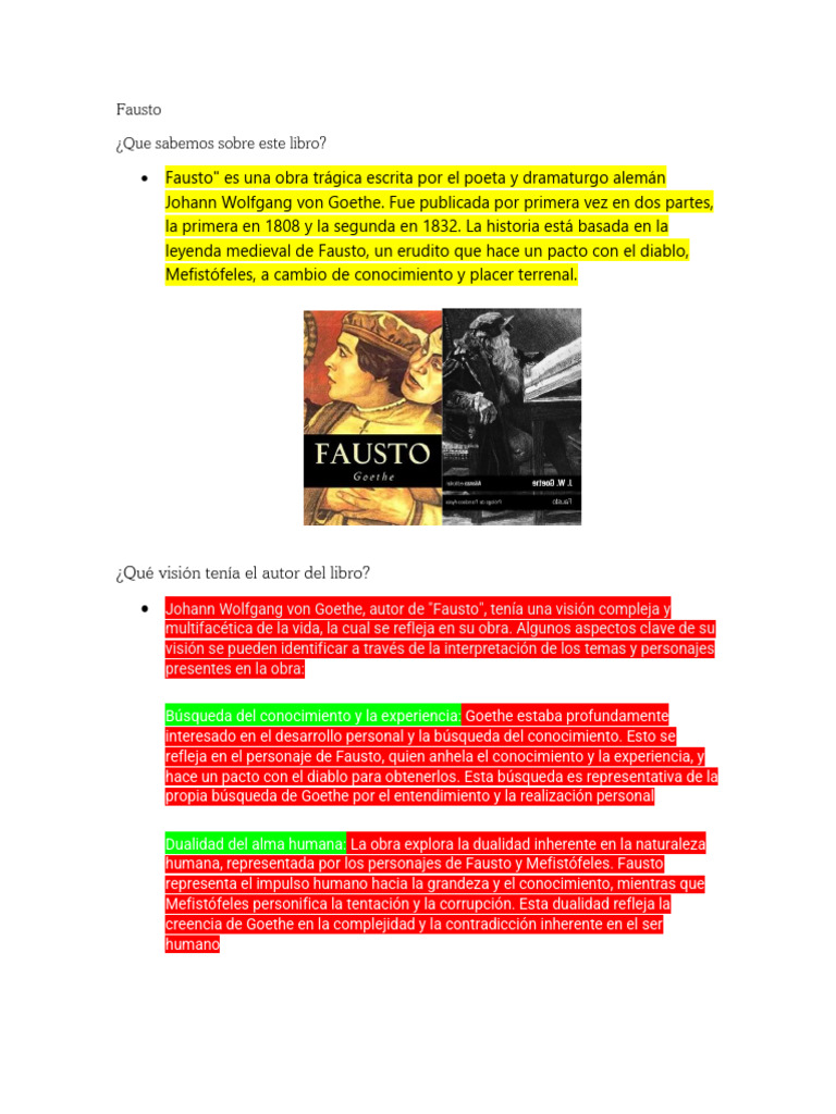 Fausto Resumen | PDF | Fausto | Johann Wolfgang von Goethe