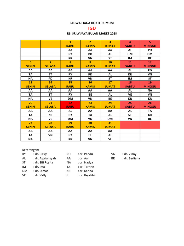 Jadwal Igd Maret 2023 | PDF