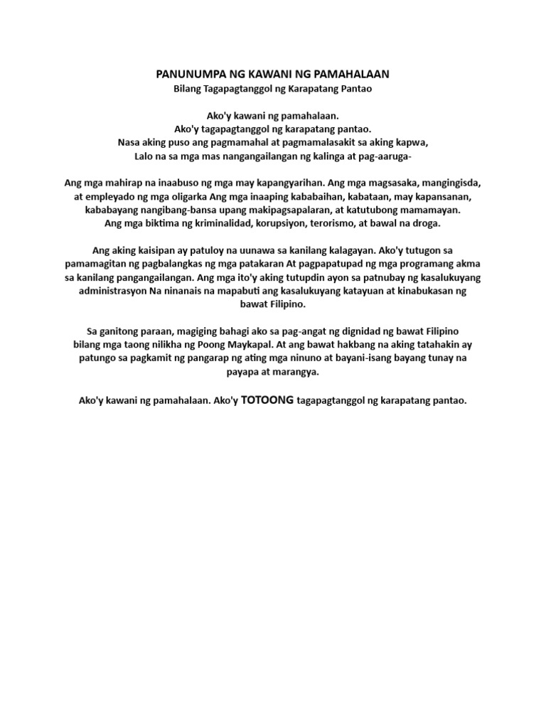 Panunumpa NG Kawani NG Pamahalaan | PDF
