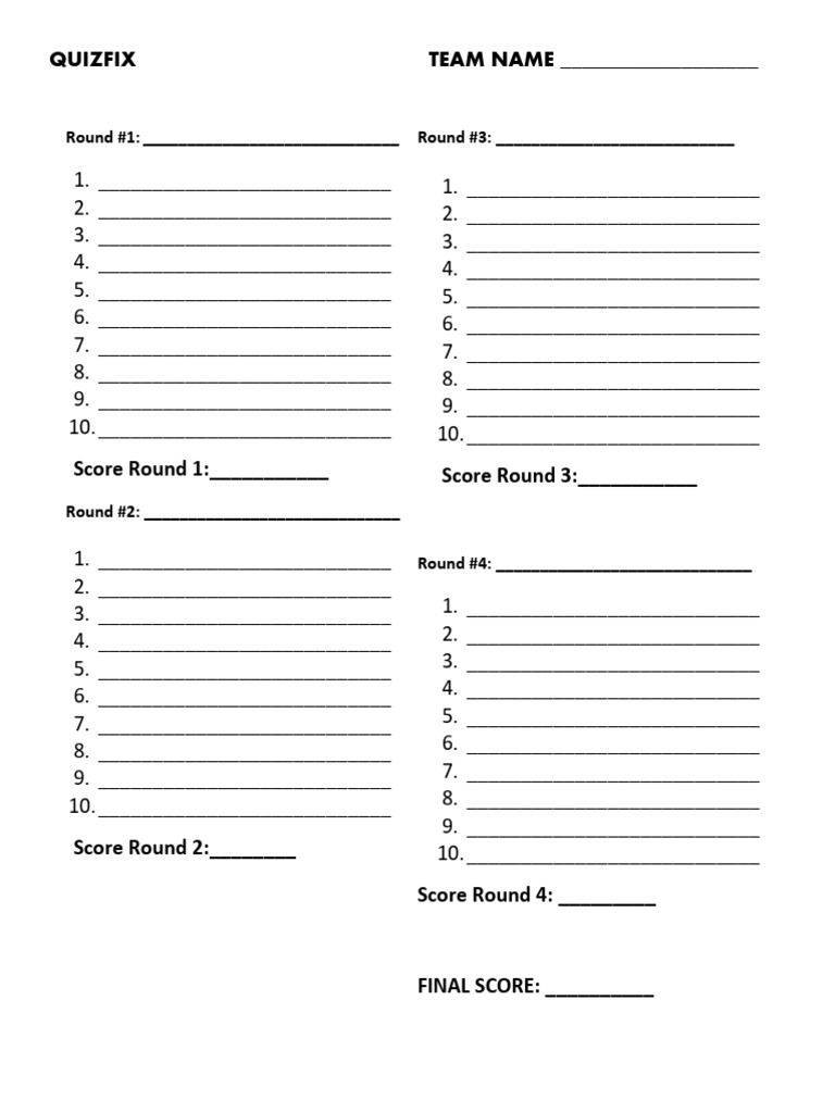 QUIZFIX+FOUR+ROUND+ANSWER+SHEET | PDF