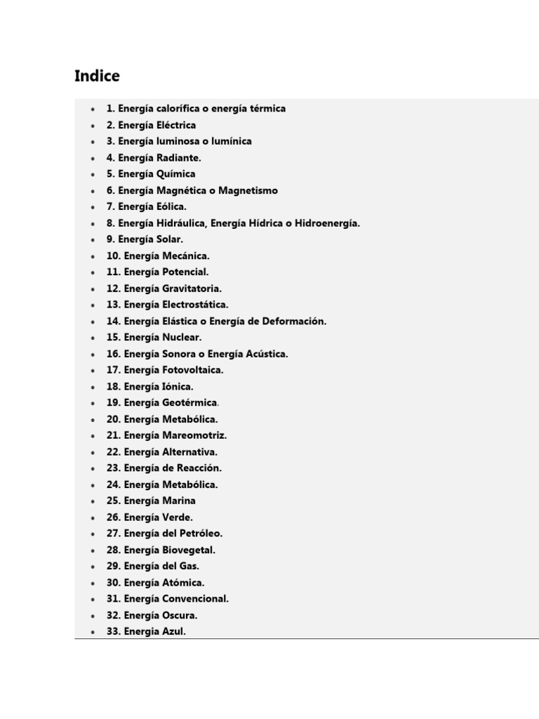 Tipos de Energia | PDF | Energía renovable | Energía potencial