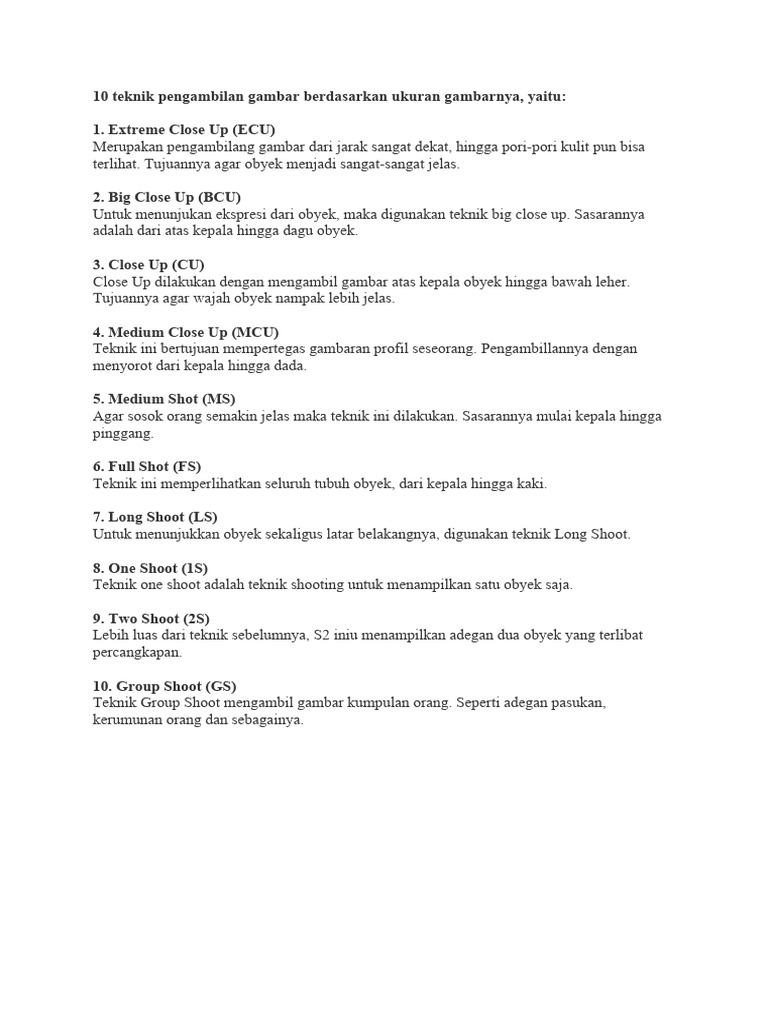 10 Teknik Pengambilan Gambar Ukuran | PDF