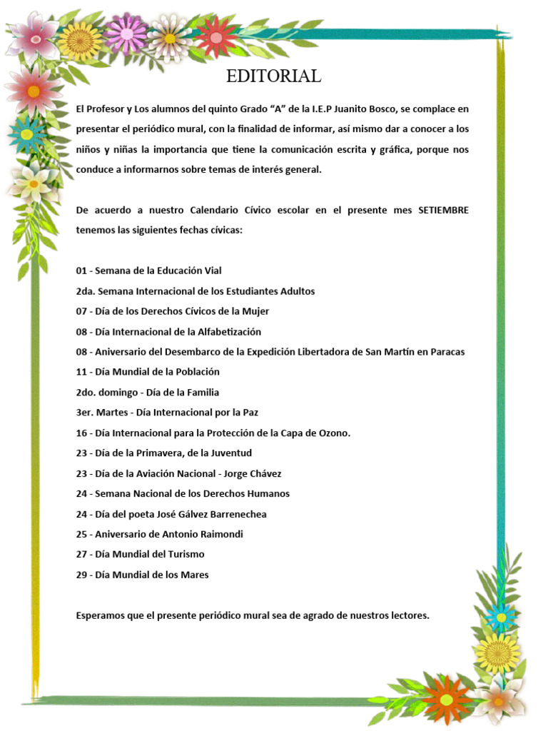 Fechas Cívicas y Celebraciones de Septiembre | PDF