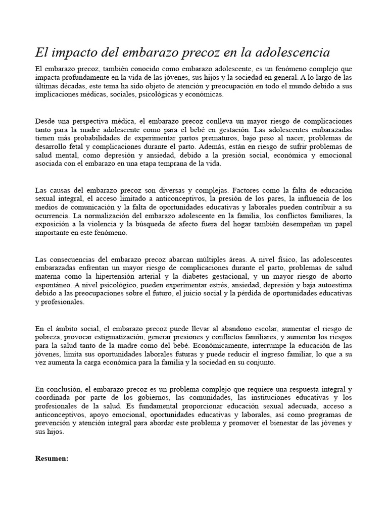Impacto Del Embarazo Precoz | PDF | El embarazo | Embarazo en la ...