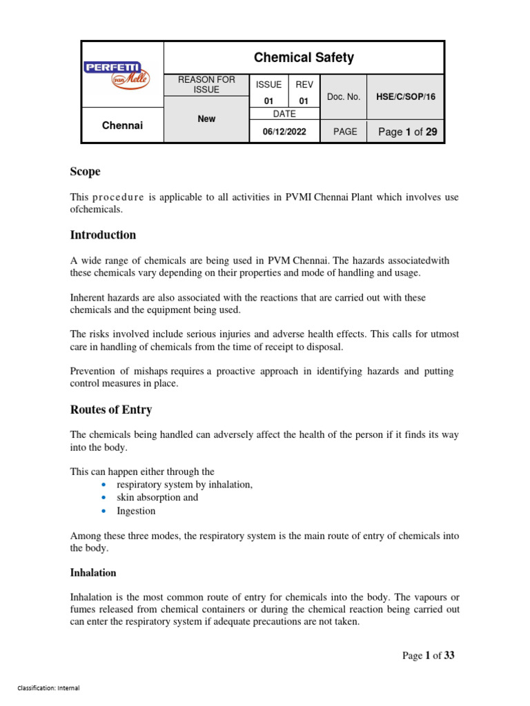 Chemical Safey SOP 1 | PDF | Chemistry