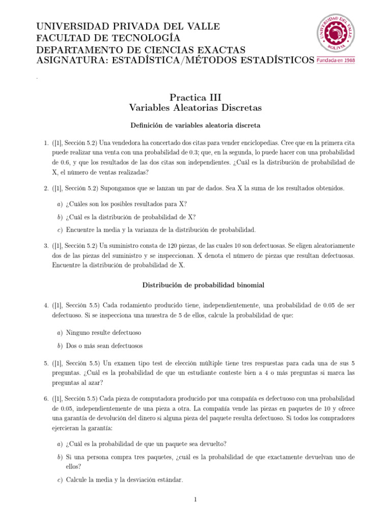 Practica - Variables Aleatorias Discretas | PDF | Probabilidad | Distribución de veneno
