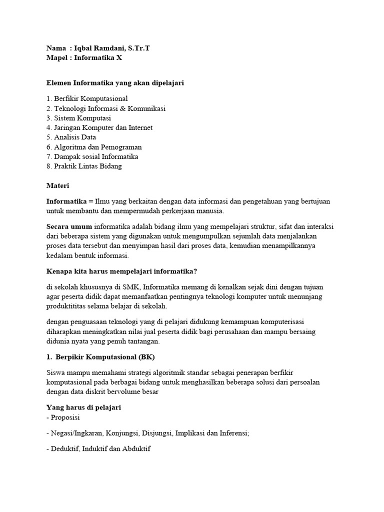 Elemen Informatika Yang Akan Dipelajari | PDF
