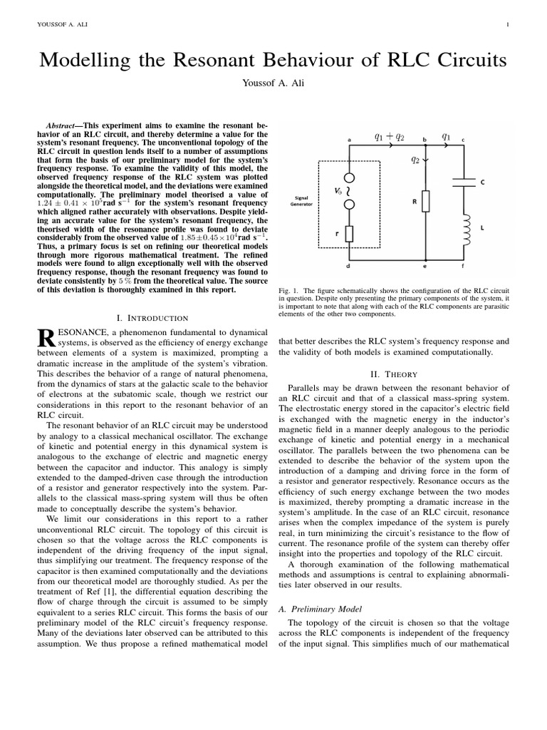 Modelling The Resonant Behaviour of An RLC Circuit | PDF | Resonance | Capacitor
