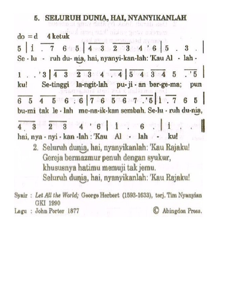 NKB 5 (Seluruh Dunia Hai Nyanyikanlah) | PDF