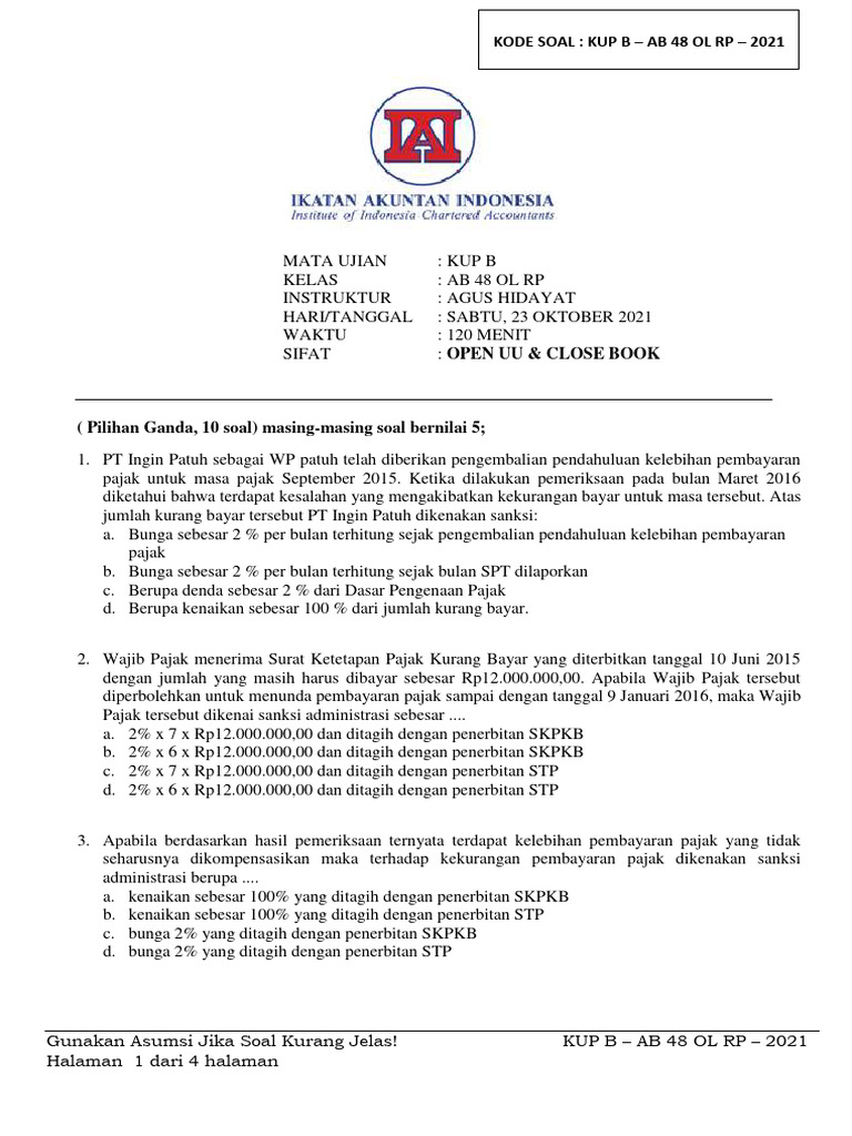 Soal Ujian KUP B dan SKPKB | PDF