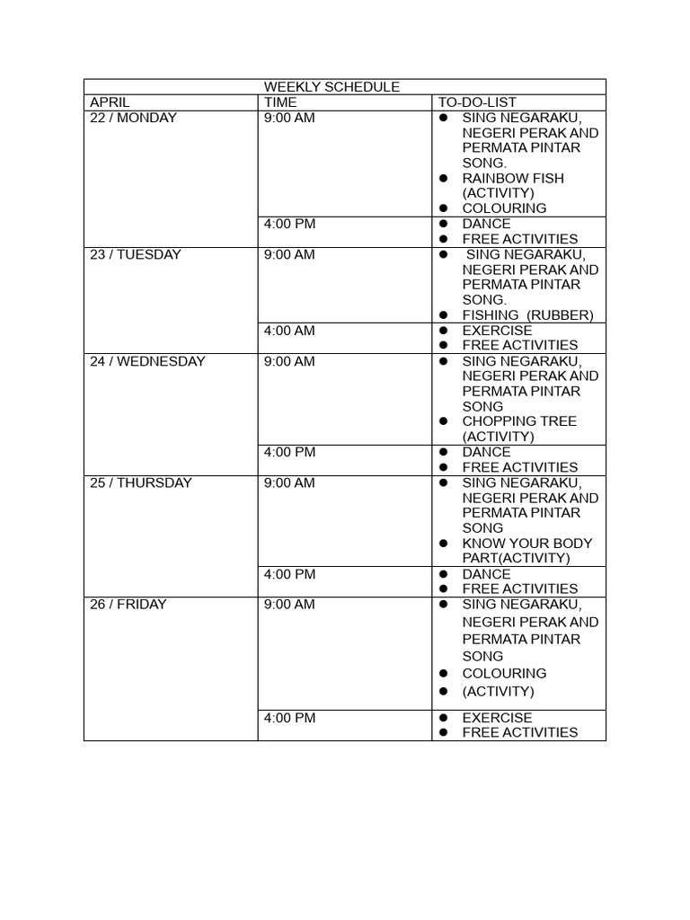 Weekly Schedule | PDF