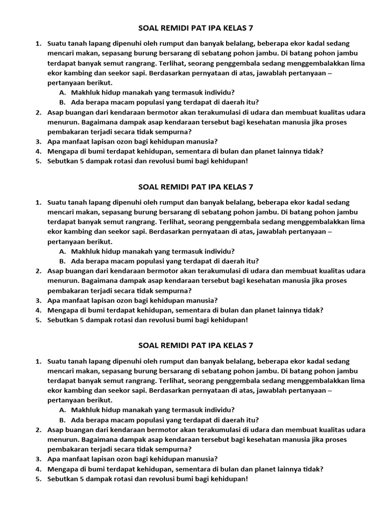Soal Remidi IPA Kelas 7 Semester 2 | PDF