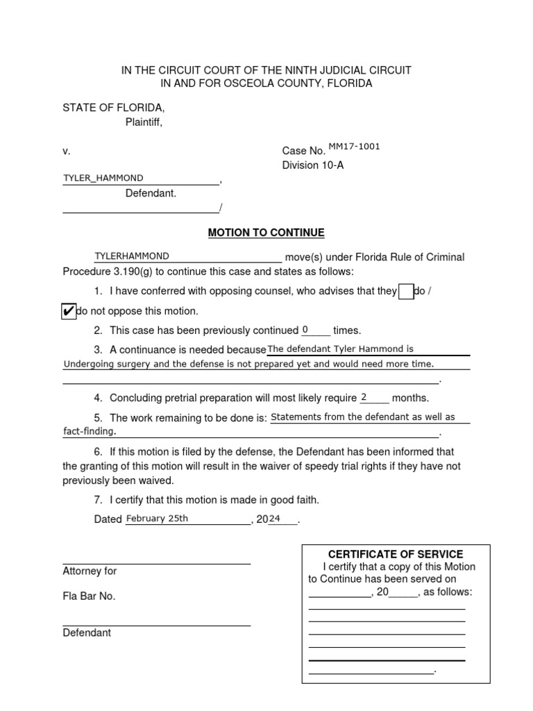 Template Continuance Motion | PDF