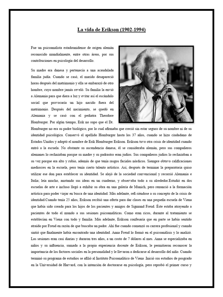 Erikson y la Identidad: Vida y Teoría | PDF | Psicoanálisis | Sigmund Freud