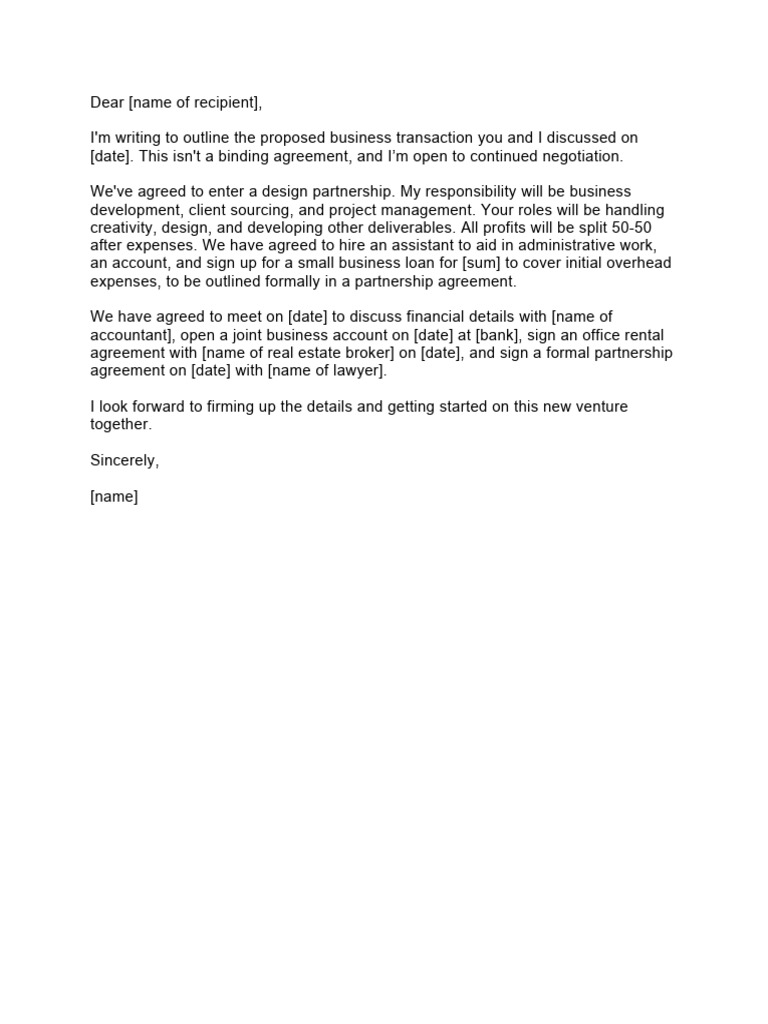 Letter of Intent For A Business Proposal Sample | PDF