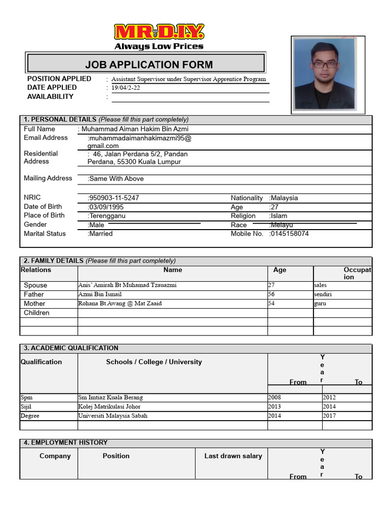 Job Application Form.docx | PDF | Malaysia