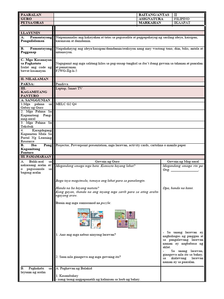 FIL2 Q4 Topic1 DLP Nagagamit Ang Mga Salitang Kilos | PDF