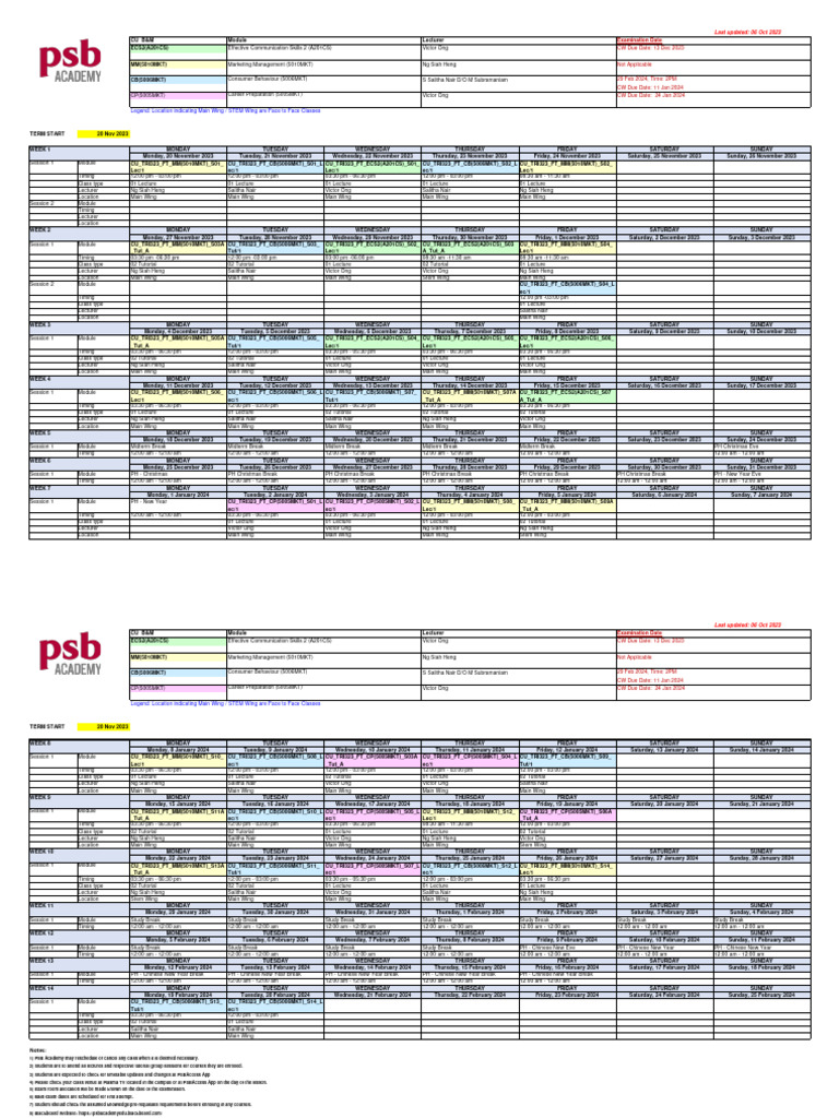 Tri 323 CU - FTBArts BM 223 - Term 3 Timetable | PDF