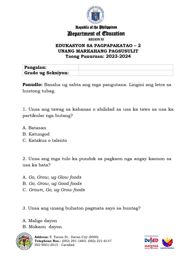EsP Grade 2 | PDF