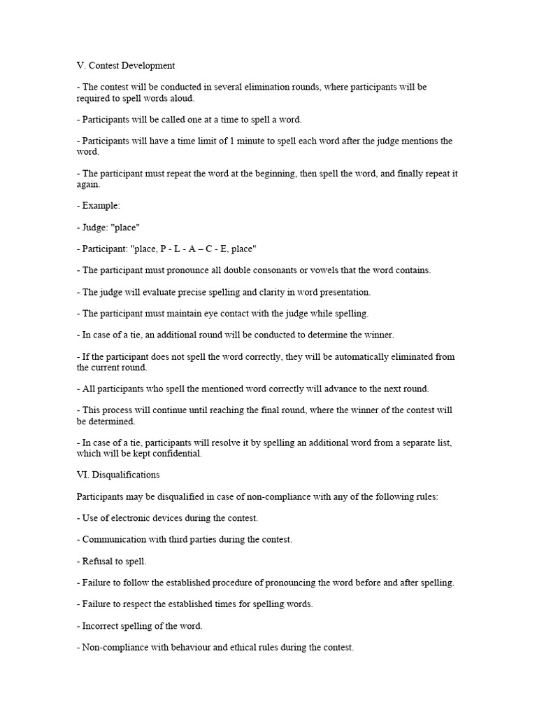Rules For The Speeling Contest | PDF