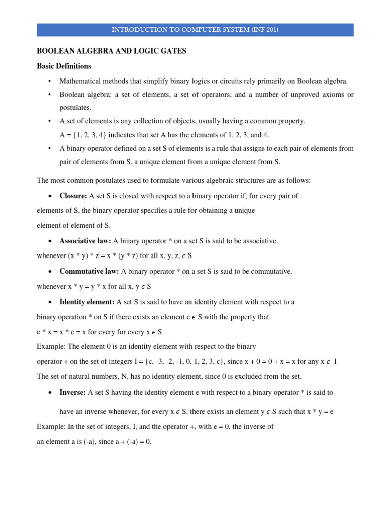 Boolean Algebra and Logic Gates | PDF | Boolean Algebra | Teaching ...