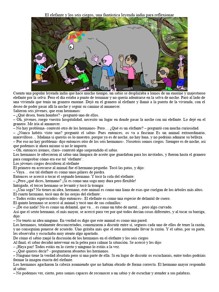 El Elefante y Los Seis Ciegos Animación A La Lectura | PDF