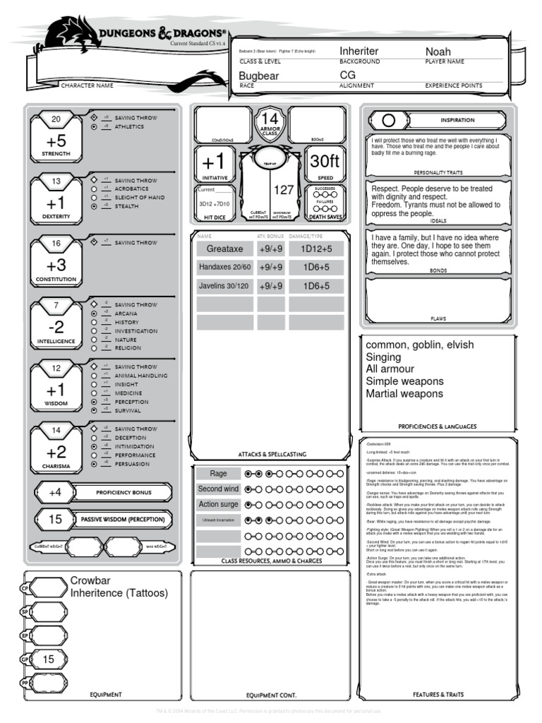 D&D Character Sheet Template | PDF | Role Playing Games