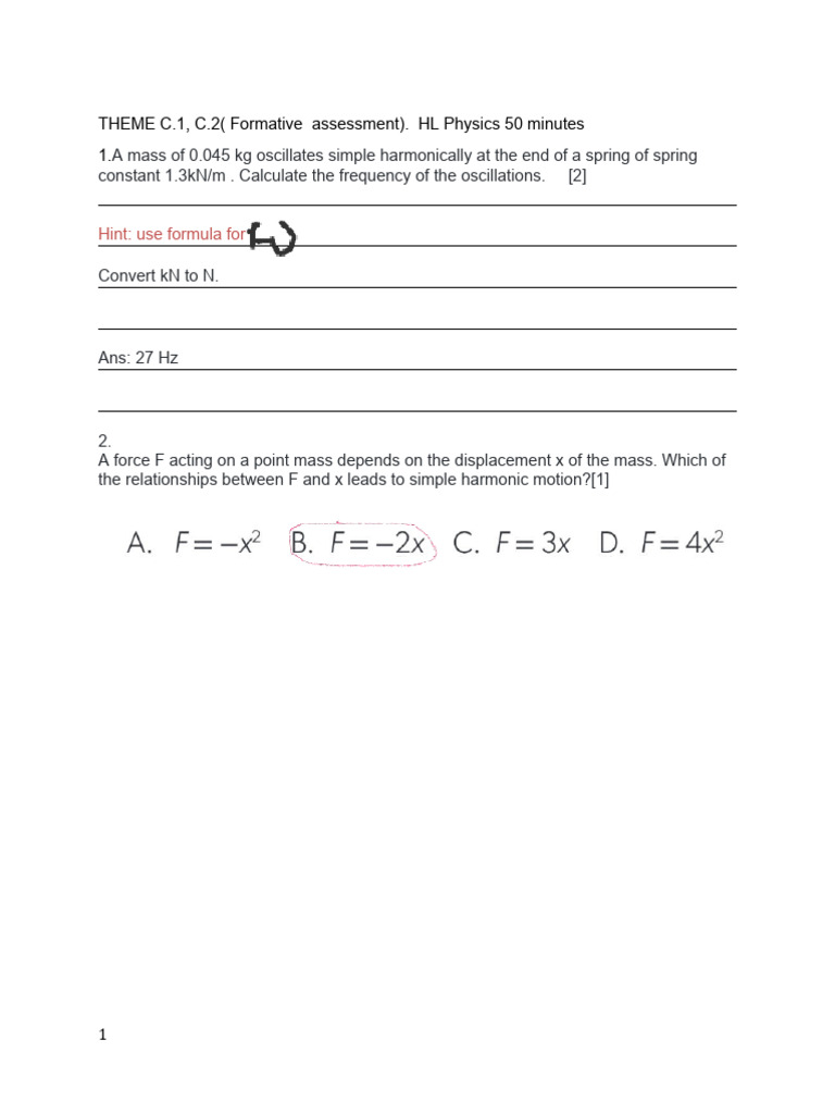 I.B Physics Topic C Practice | PDF | Oscillation | Waves