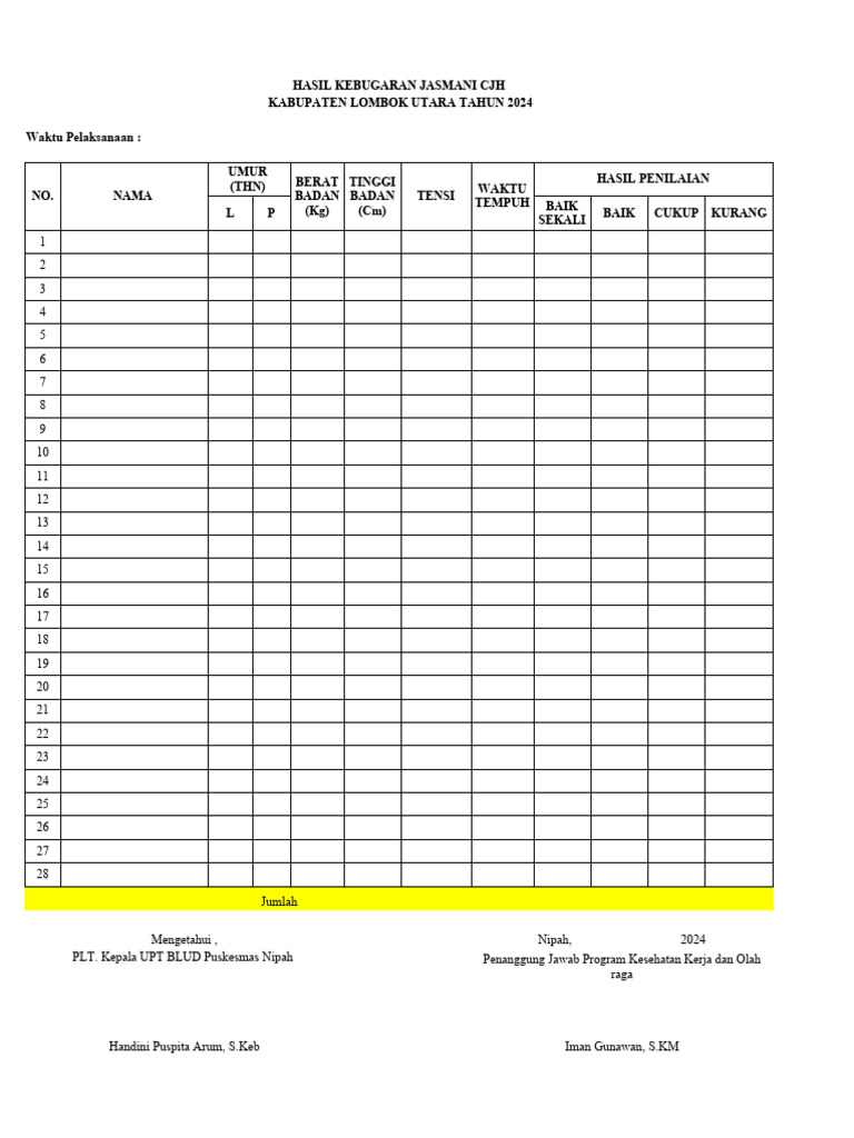 Form Laporan Kebugaran | PDF