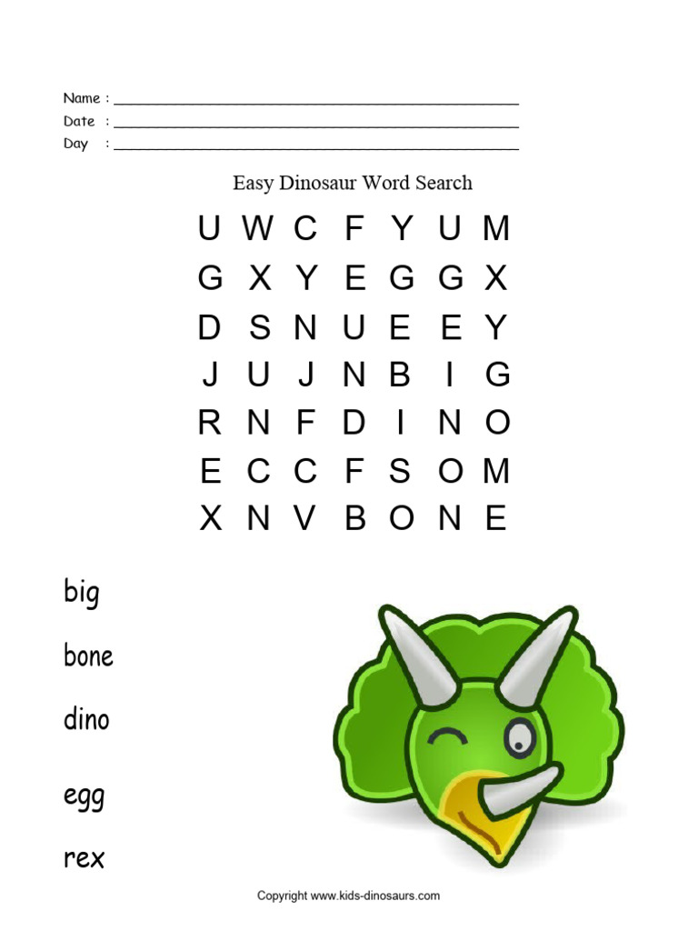 Easy Dinosaur Word Search | PDF