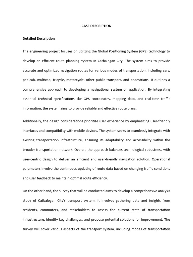 CASE DESCRIPTION Sample | PDF | Transport | Usability