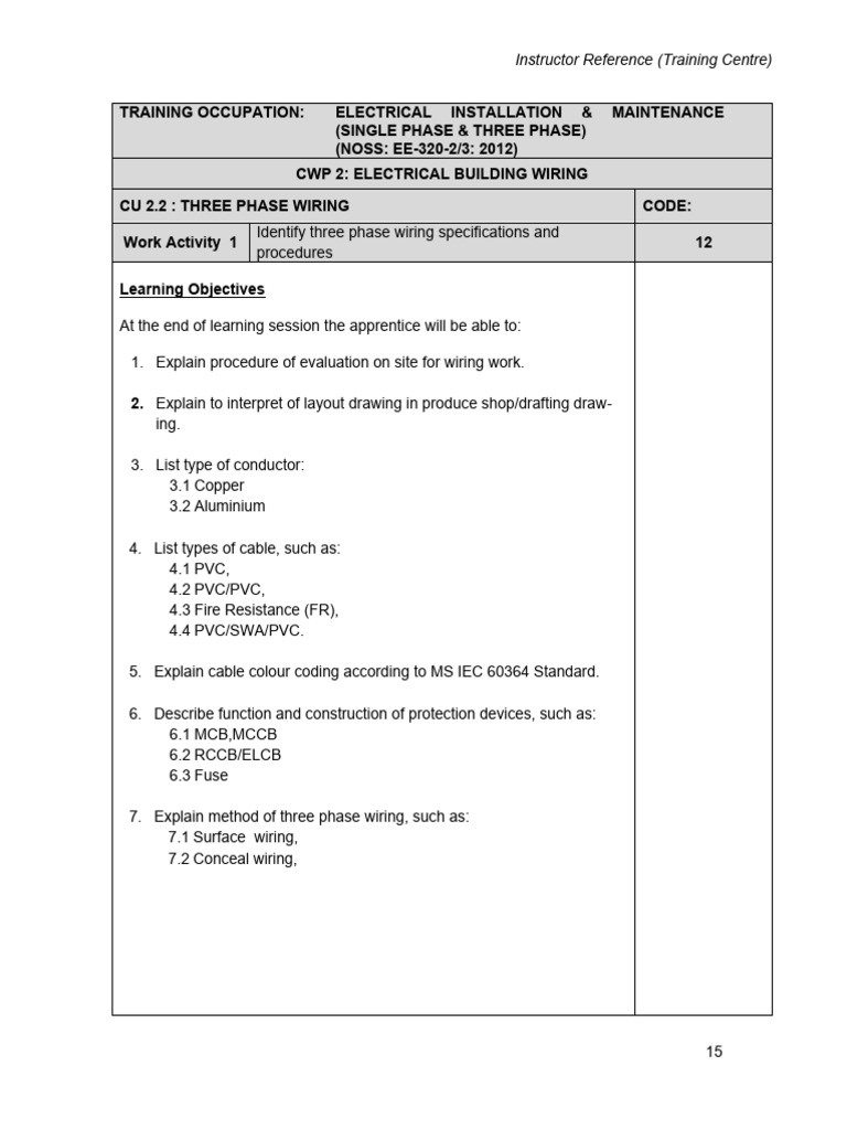 Instructor Reference (Training Centre) | PDF | Electrical Wiring | Power (Physics)