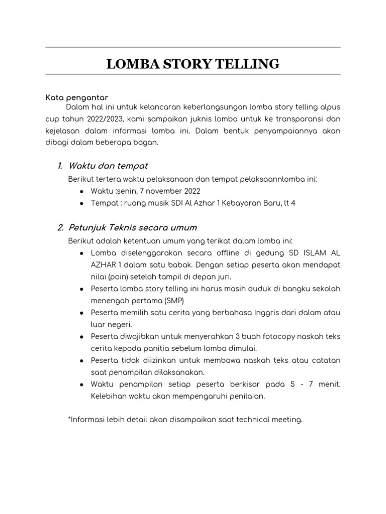 Juknis Lomba Story Telling | PDF