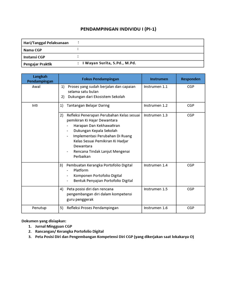 Instrumen Pendampingan Individu 1 | PDF