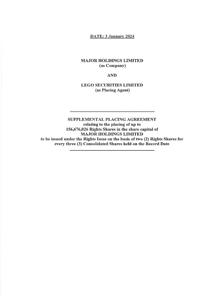 Supplemental Placing Agreement | PDF