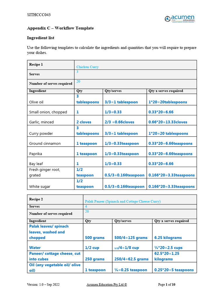 14 - SITHCCC043 - Appendix C 2 | PDF | Teaspoon | Grilling