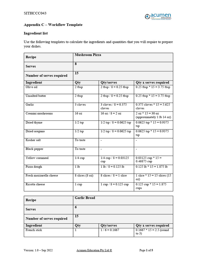 14 - SITHCCC043 - Appendix C | PDF | Pizza | Western Cuisine