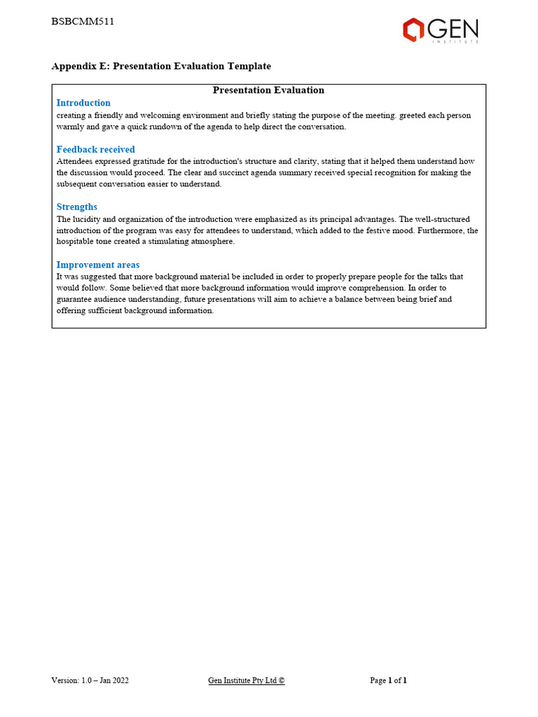 Appendix E - Presentation Evaulation Template !! | PDF