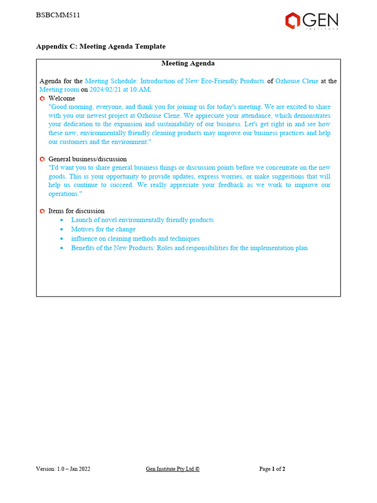 Appendix C - Meeting Agenda Template | PDF