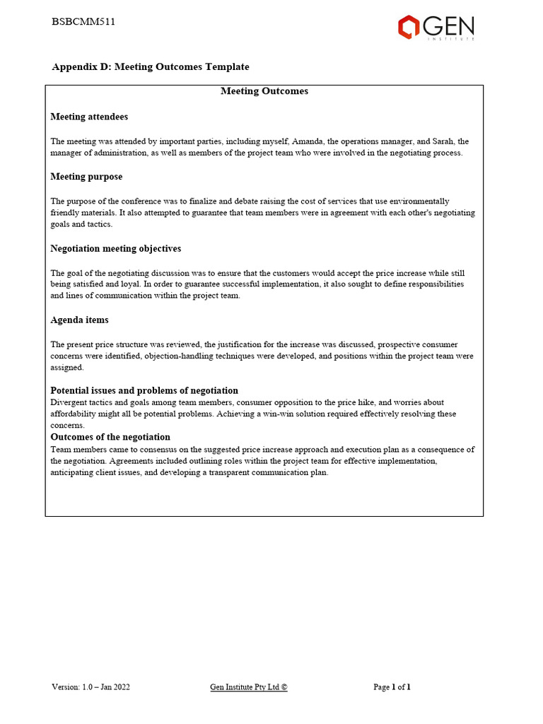 Appendix D - Meeting Outcomes Template!! | PDF