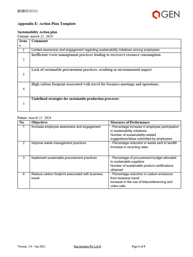 Appendix E - Sustainable Action Plan | PDF | Sustainability ...
