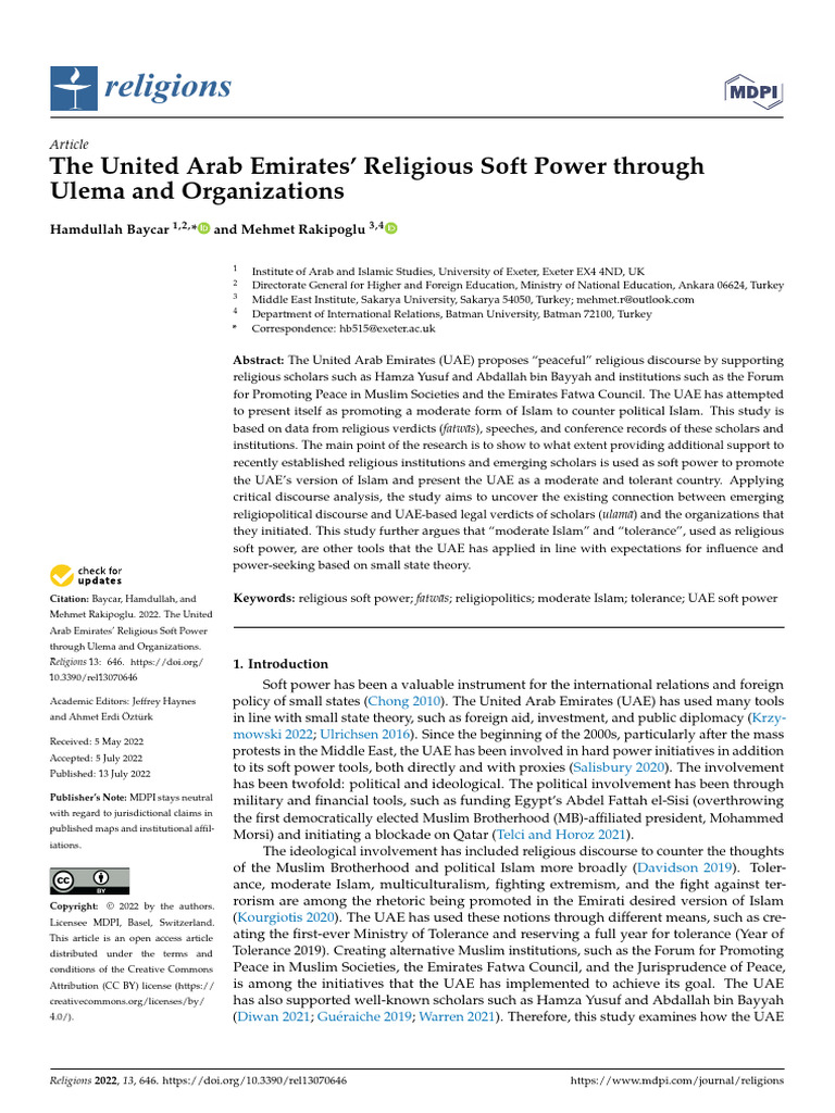 The United Arab Emirates Religious Soft | PDF | Kafir | Soft Power