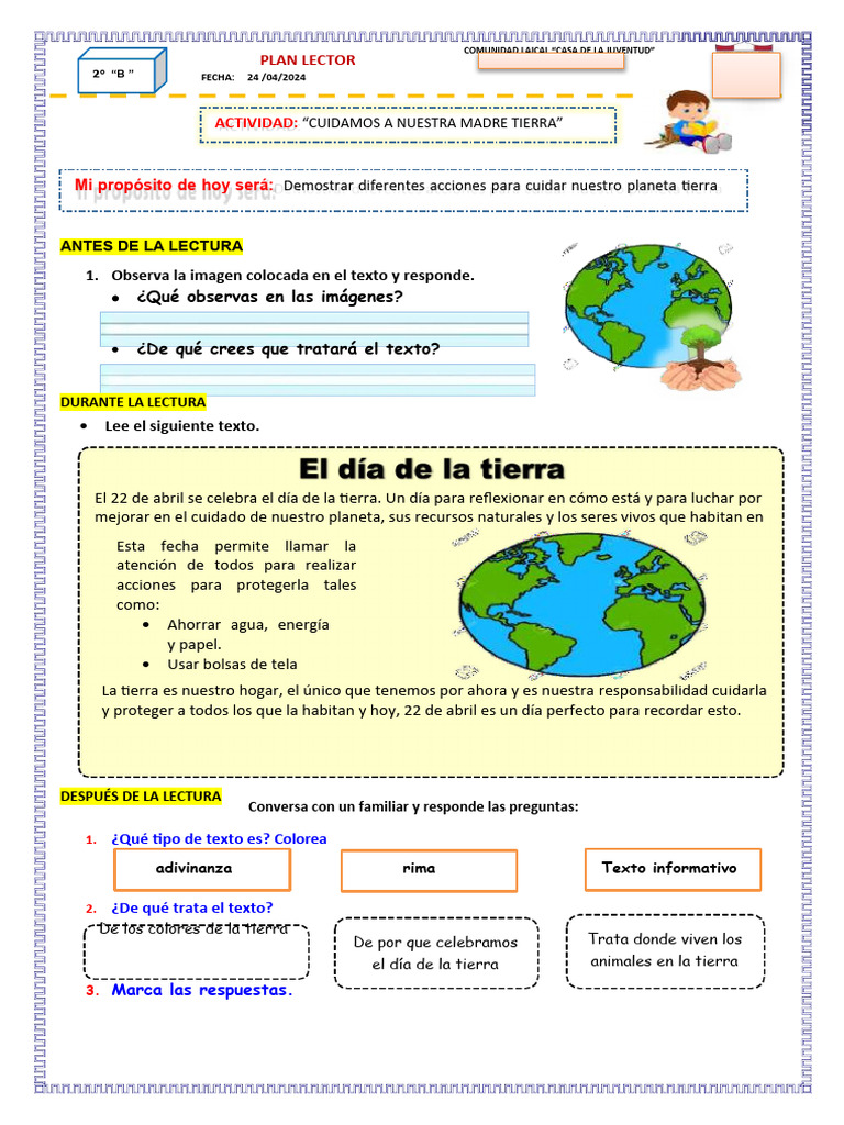 Ficha de Trabajo La Madre Tierra | PDF