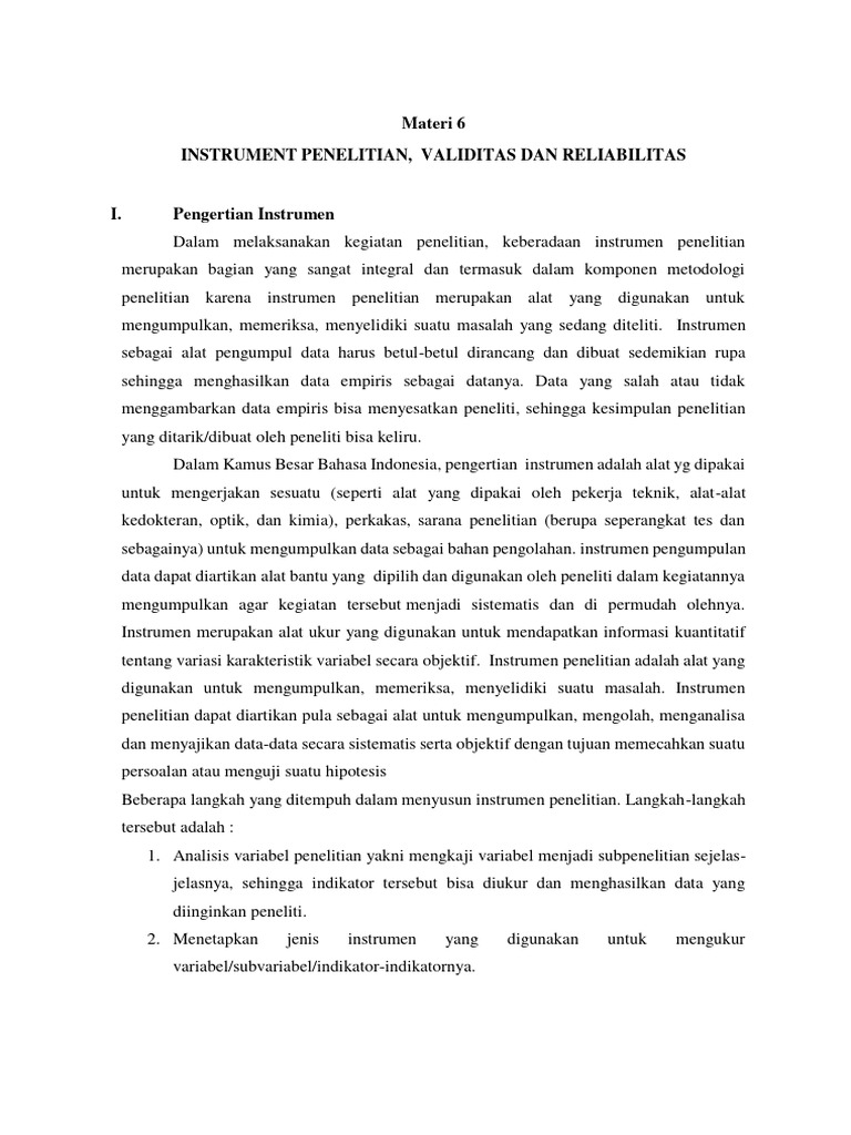 Instrumen Penelitian: Validitas & Reliabilitas | PDF