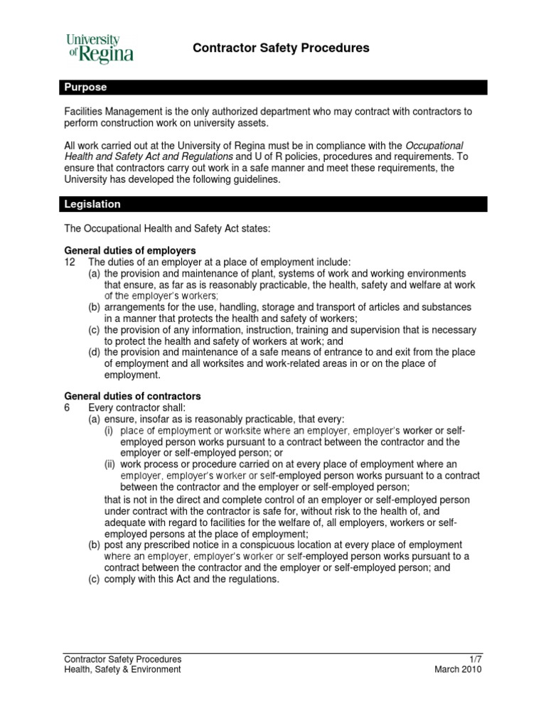 Contractor Safety Compliance Guidelines | PDF | Occupational Safety And ...